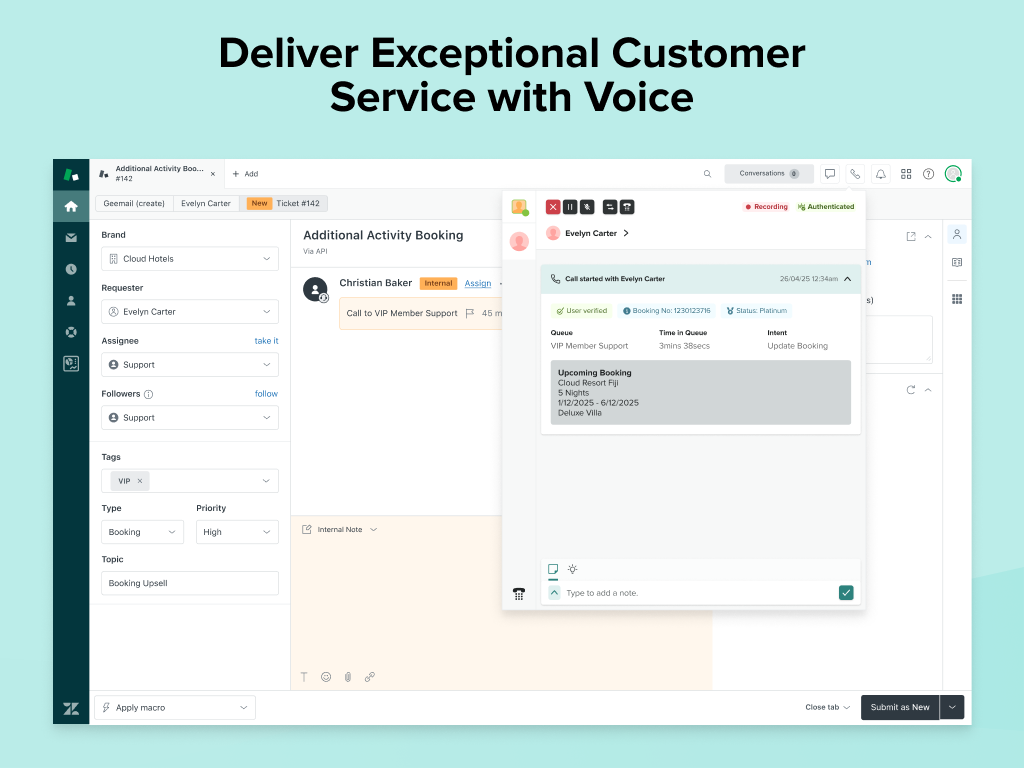 Zendesk for Contact Center App Integration with Zendesk Support